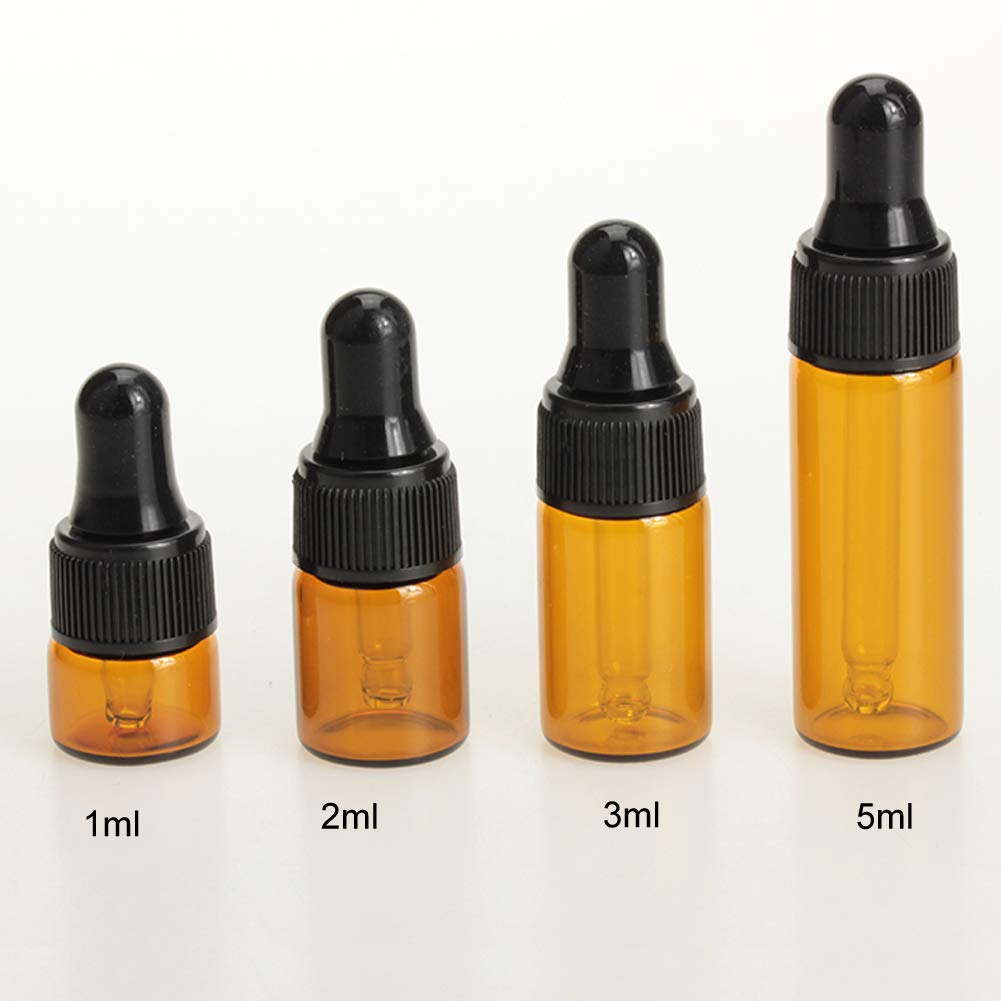 Amber Dropper Bottles-100Pcs 5ml Cute Essential Oil Bottles with Eye Dropper Dispenser for Perfumes Cosmetic Liquid Aromatherapy Chemistry Lab Sample Storage Jars Vial Container (Black Screw Cap)