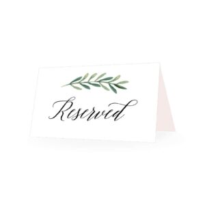 25 greenery vip reserved sign tent place cards for table at restaurant, wedding reception, church, business office board meeting, holiday christmas party, printed seating reservation accessories seat