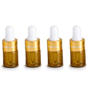 30Pcs Essential Oil Dropping Bottles Refillable Amber Glass Dropper Bottles Portable Perfume Sample Vials Cosmetic Lotion Liquid Containers with Glass Eye Dropper and Caps (2ml)