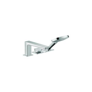 hansgrohe metropol modern 1-handle 13-inch wide roman tub filler freestanding bathtub faucetand shower set in chrome, 74554001