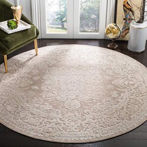 safavieh reflection collection area rug - 5' round, beige & cream, vintage distressed design, non-shedding & easy care, ideal for high traffic areas in living room, bedroom (rft664a)