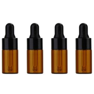 30Pcs Amber Glass Dropper Bottles Mini Empty Sample Vials Essential Oil Dropping Bottles Perfume Jars Cosmetic Container with Glass Eye Dropper and Black Caps (3ml)