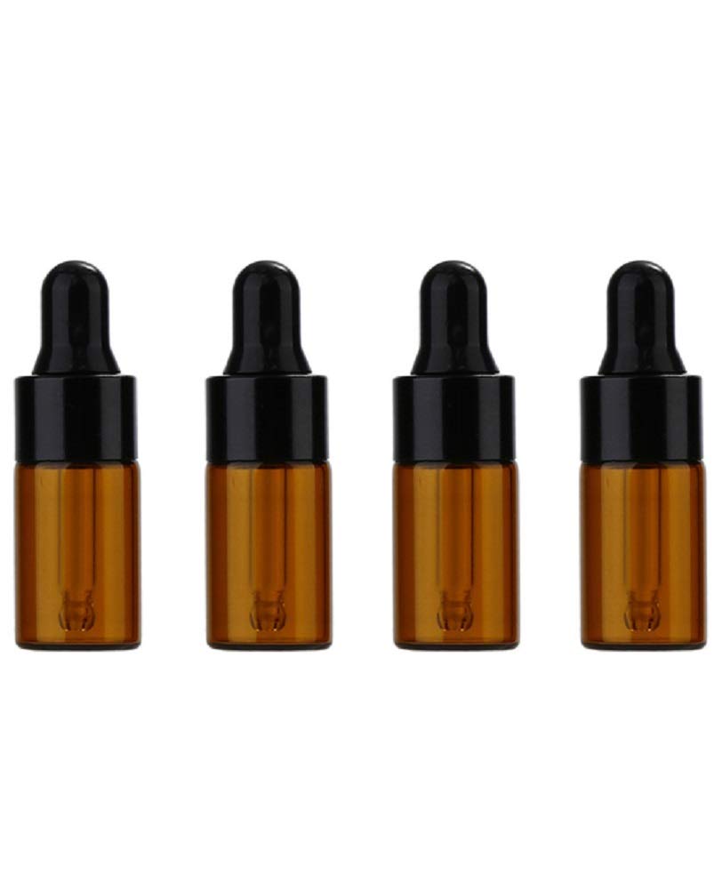 30Pcs Amber Glass Dropper Bottles Mini Empty Sample Vials Essential Oil Dropping Bottles Perfume Jars Cosmetic Container with Glass Eye Dropper and Black Caps (3ml)