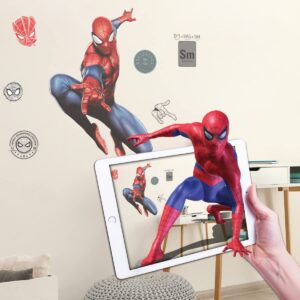 wall palz marvel spider-man peel and stick wall decals - 30" spider-man wall decor with 3d augmented reality interaction marvel decals for wall