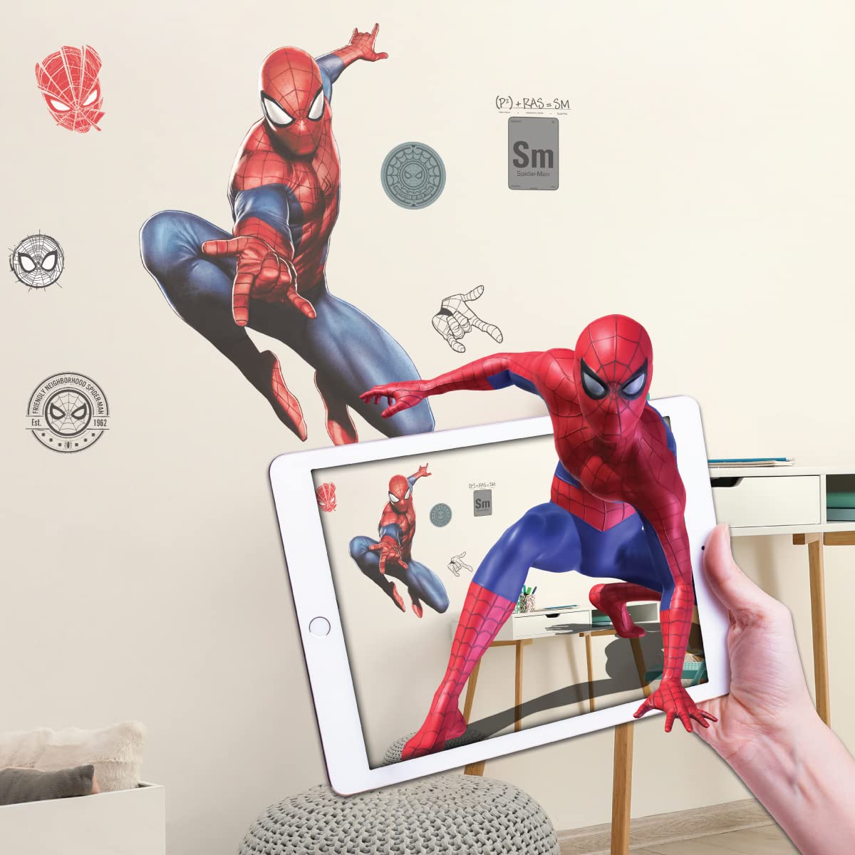 Wall Palz Marvel Spider-Man Peel and Stick Wall Decals - 30" Spider-Man Wall Decor with 3D Augmented Reality Interaction Marvel Decals for Wall