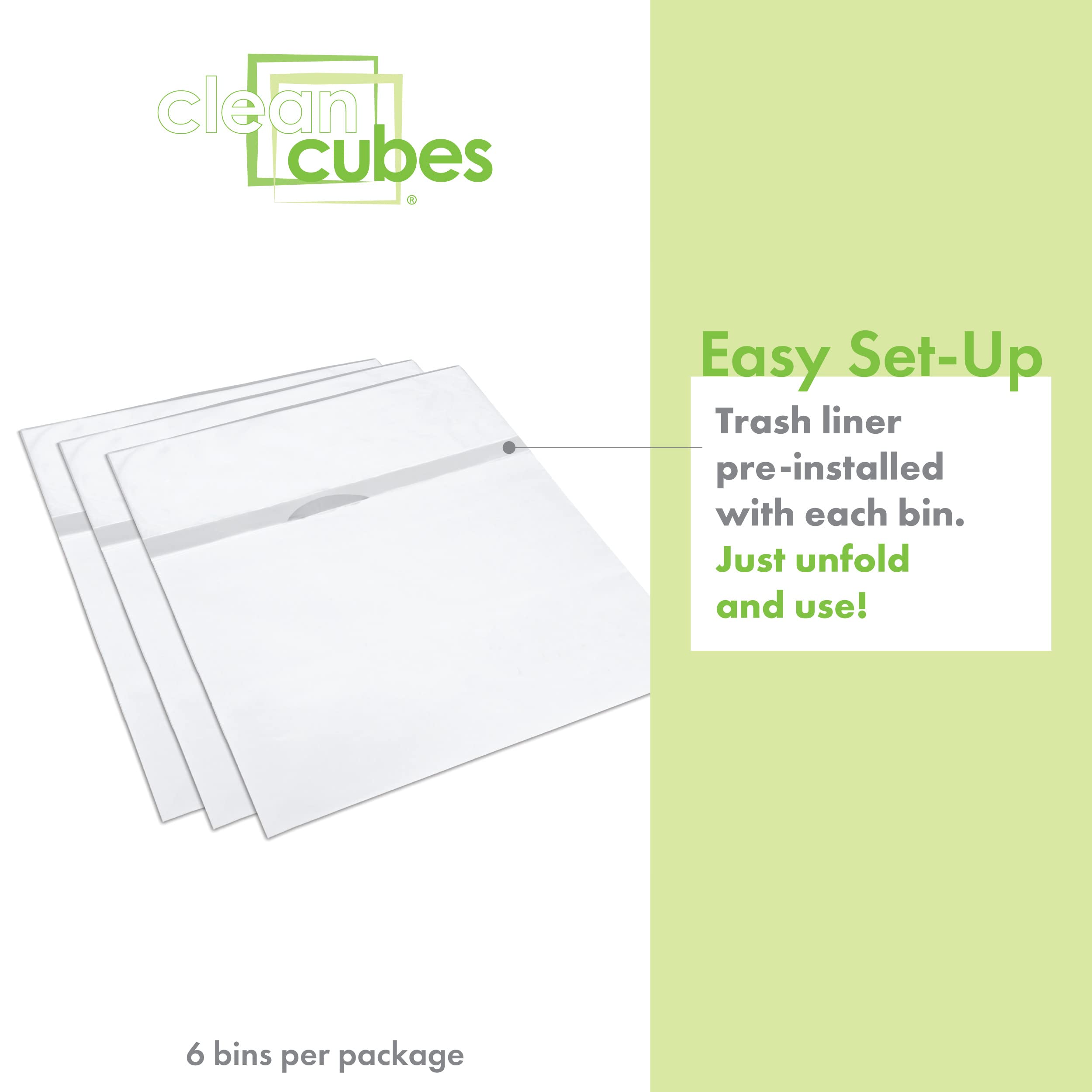 Clean Cubes 13 Gallon Disposable Trash Cans (6-Pack). Reusable Garbage and Recycling Bins for Parties, Events, and More (White - 17" Height x 13.5" Width x 10" Depth)