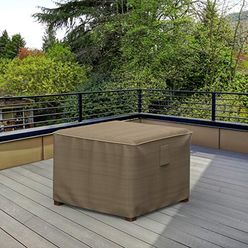 Budge P4A06BTNW3 StormBlock™ Hillside Square Patio Table Cover/Ottoman Cover Premium, Outdoor, Waterproof, Medium, Black and Tan Weave