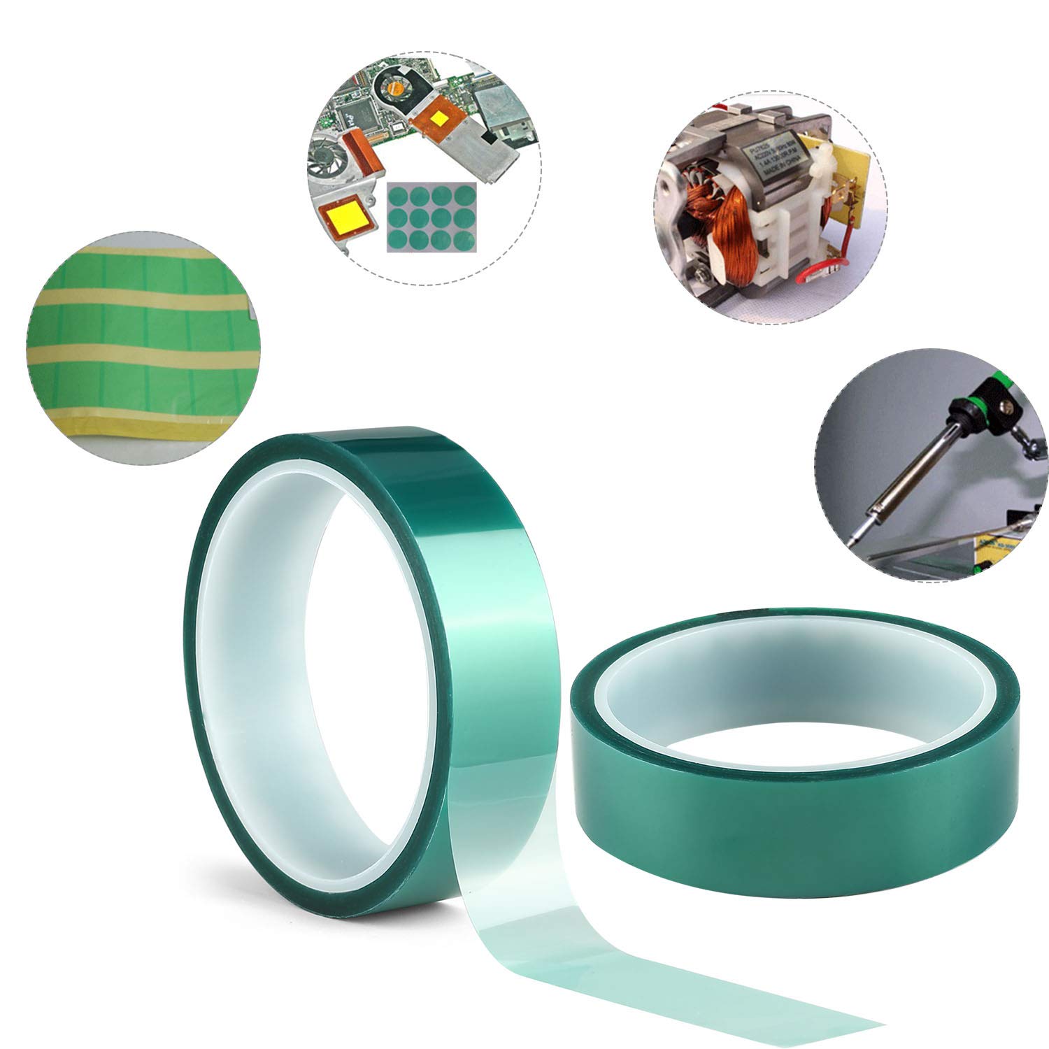 3-Pack Green Polyester Hi-Temp Masking Tape Multi-Sized Value Bundle;1/2 inches,1 inches & 2 inches PET Tape with Silicone Adhesive,Ideal for Painting,Powder Coating,Anodizing,Circuit Boards