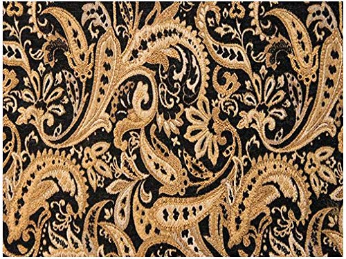 57" Wide Paisley Drapery Upholstery Chenille Fabric Black Color Sold by The Yard