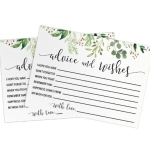 Printed Party Advice and Wishes for the Mr and Mrs – Wedding Advice Cards for Bridal Shower, Games and Favors for Guests, Eucalyptus Greenery Decor, 50 Cards