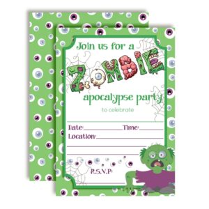 zombie apocalypse halloween birthday party invitations, 20 5x7 fill in cards with twenty white envelopes by amandacreation