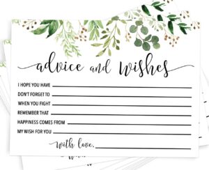 printed party advice and wishes for the mr and mrs – wedding advice cards for bridal shower, games and favors for guests, eucalyptus greenery decor, 50 cards