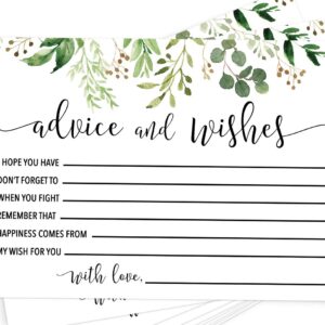 Printed Party Advice and Wishes for the Mr and Mrs – Wedding Advice Cards for Bridal Shower, Games and Favors for Guests, Eucalyptus Greenery Decor, 50 Cards