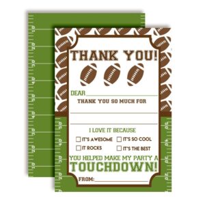 football touchdown thank you notes for boys, ten 4" x 5.5" fill in the blank cards with 10 white envelopes by amandacreation