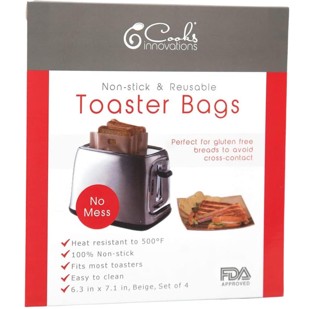 Reusable Toaster Bag - Toaster Bags for Grilled Cheese Sandwiches, Pizza Rolls, + - Nonstick Toaster Bags Made of Teflon - BPA & PFOA Free Little Bags - Toaster Bags Reusable Up To 50 Uses (Set of 4)