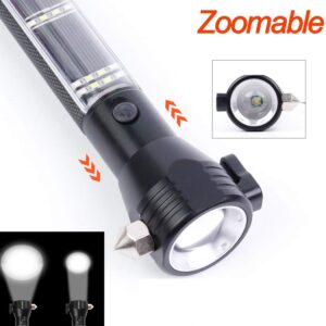 Lebote Car Flashlight Solar Power Tactical Flashlight Multi Function Flashlight Bright LED Emergency Torch Light with Safety Hammer Seat Belt Cutter Compass for Hiking Camping(2 PCS)