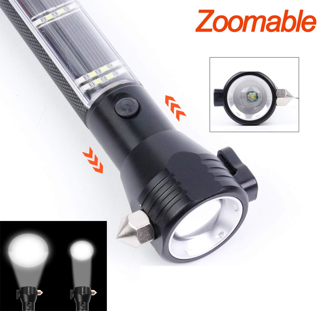 Lebote Car Flashlight Solar Power Tactical Flashlight Multi Function Flashlight Bright LED Emergency Torch Light with Safety Hammer Seat Belt Cutter Compass for Hiking Camping(2 PCS)