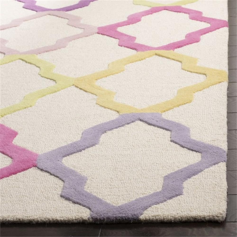 SAFAVIEH Kids Collection Area Rug - 8' x 10', Ivory & Multi, Handmade Trellis Wool, Ideal for High Traffic Areas in Playroom, Nursery, Bedroom (SFK102A)