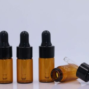 30Pcs Amber Glass Dropper Bottles Mini Empty Sample Vials Essential Oil Dropping Bottles Perfume Jars Cosmetic Container with Glass Eye Dropper and Black Caps (3ml)