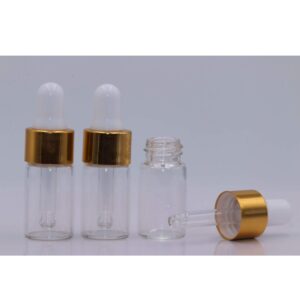 15Pcs Glass Essential Oil Dropper Bottles Clear Mini 1ml/2ml/3ml Perfume Dropping Bottle Cosmetic Sample Vials with Gold Cap and White Latex