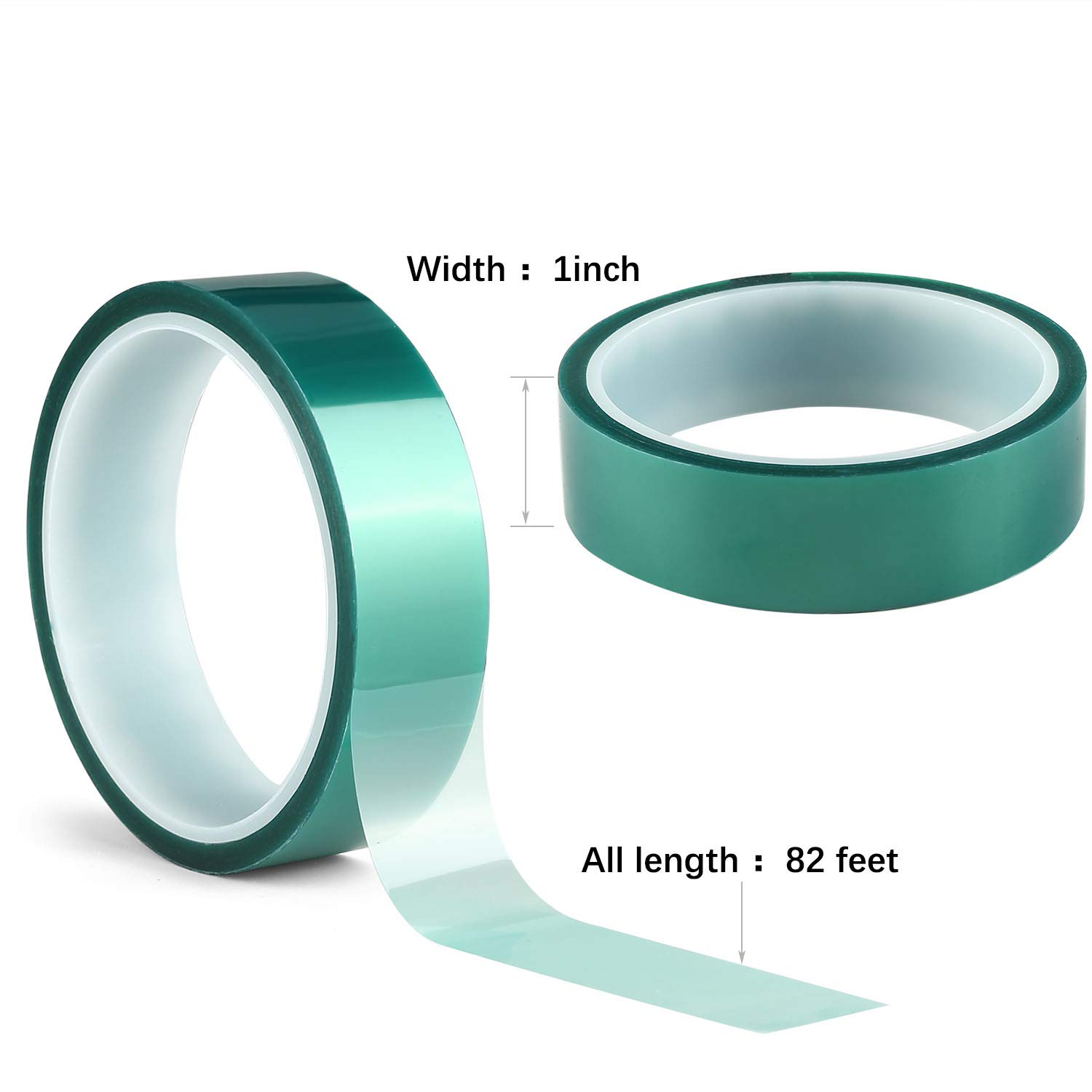 3-Pack Green Polyester Hi-Temp Masking Tape Multi-Sized Value Bundle;1/2 inches,1 inches & 2 inches PET Tape with Silicone Adhesive,Ideal for Painting,Powder Coating,Anodizing,Circuit Boards