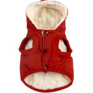 vecomfy fleece lining extra warm dog hoodie in winter,small dog jacket puppy coats with hooded,red xs