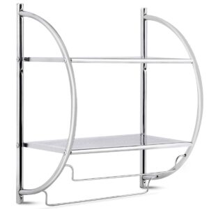 tangkula bathroom shelf, 2 tier wall mounted bathroom shelves with bars, double layer ventilate racks, rustproof chrome over toilet wall shelf, bathroom organizer for kitchen, living room