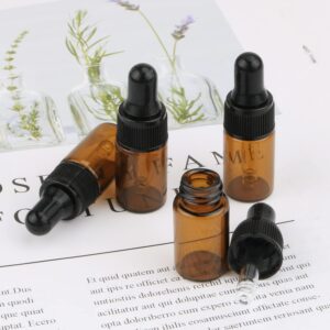 15Pcs Amber Glass Dropping Bottles 1ml 2ml 3ml 5ml Mini Essential Oil Dropper Bottles Empty Travel Sample Vials with Black Cap (3ml)