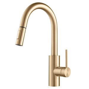 kraus oletto single handle pull down kitchen faucet with quickdock top mount installation assembly in spot-free brushed brass, kpf-2620bb