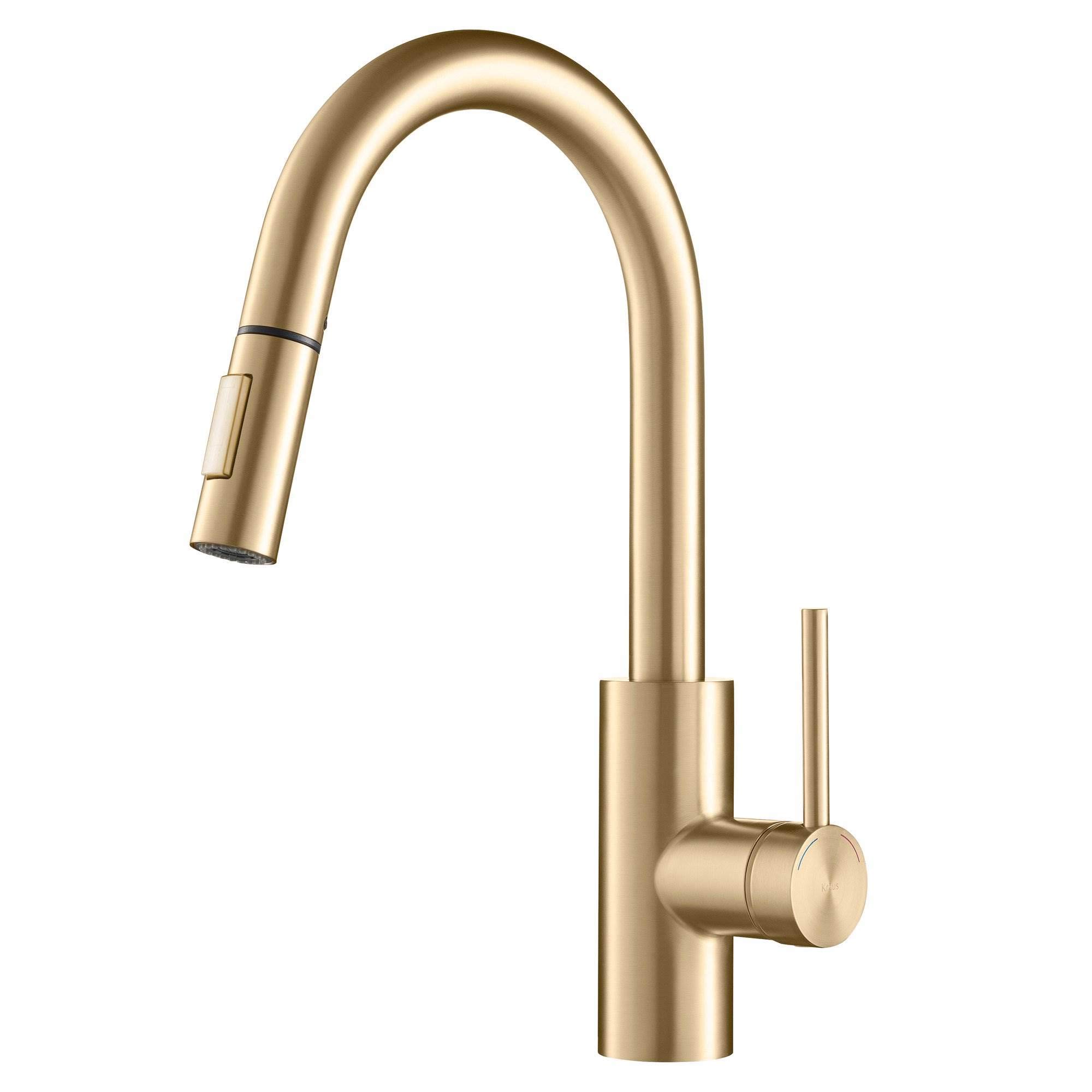 KRAUS Oletto Single Handle Pull Down Kitchen Faucet with QuickDock Top Mount Installation Assembly in Spot-Free Brushed Brass, KPF-2620BB