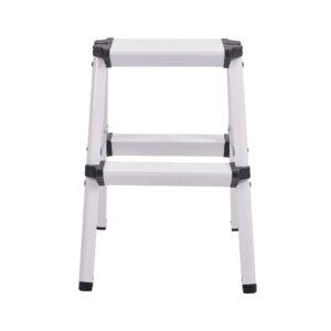 2 Step Ladder Folding White Aluminum Step Stool 2 Step for Adults, 20in