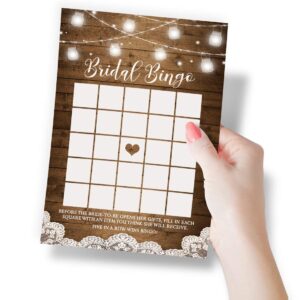 Printed Party Bridal Shower Game Set – 5 Fun Games and Activities for 50 Guests, Includes Bingo, Trivia, Guess How Many, and Advice Cards, Rustic Country Wedding Shower Games