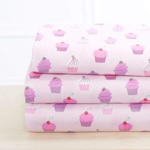 elegant homes multicolors pink purple cupcakes design 4 piece printed sheet set with pillowcases flat fitted sheet for girls/kids/teens # cupcake (full size)