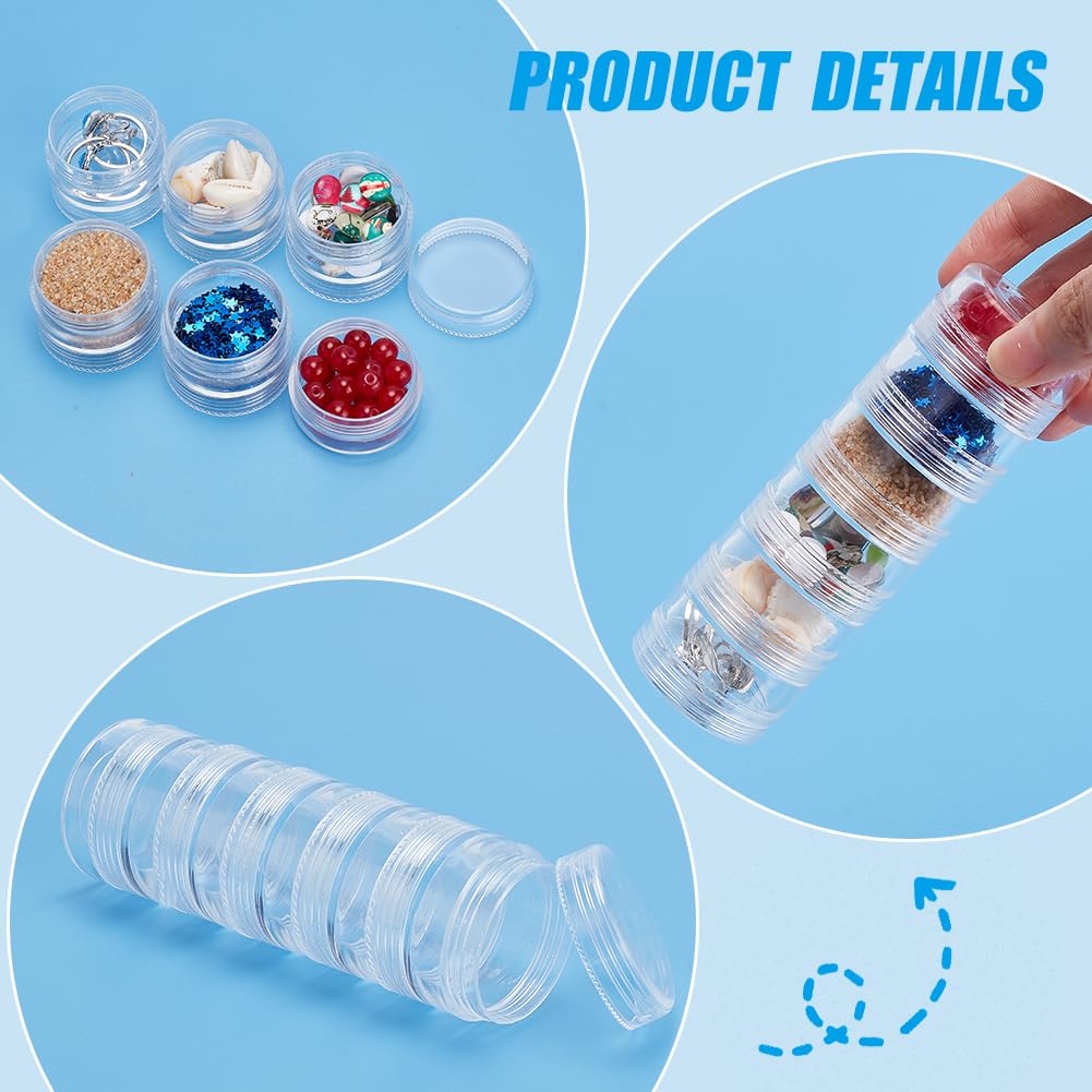 BENECREAT 10G/10ML Stackable Round Plastic Containers 5 Column(6 Layer/Column) Bead Storage Jars for Diamond Drills, Nail Art Glitters, Seed Beads