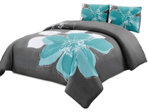 grandlinen - 3-piece fine printed duvet cover set queen size - 1500 series high thread count brushed microfiber - luxury, soft, durable (aqua blue, grey, white)