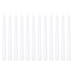 mega candles 12 pcs unscented white taper candles, hand poured wax candle 10 inch x 7/8 inch, home décor, wedding receptions, centerpieces, birthdays, celebrations, romantic events, holders