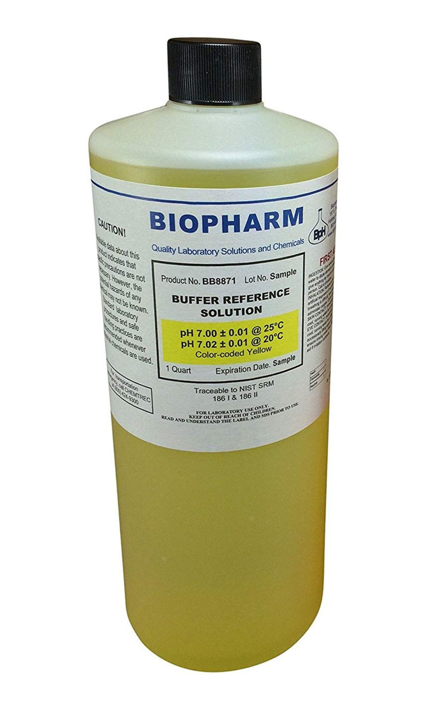 pH Buffer Calibration Solution, pH 7.00 — 1 Quart (950 mL) — NIST Traceable Reference Standards for All pH Meters — Color Coded Yellow