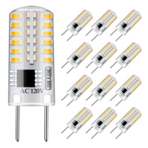 gaormii g8 led bulb dimmable 3w warm white 3000k t4 bi-pin base 120v 20w-25w halogen bulb replacement for under cabinet, counter lighting (12-pack)