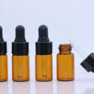 30Pcs Amber Glass Dropper Bottles Mini Empty Sample Vials Essential Oil Dropping Bottles Perfume Jars Cosmetic Container with Glass Eye Dropper and Black Caps (3ml)