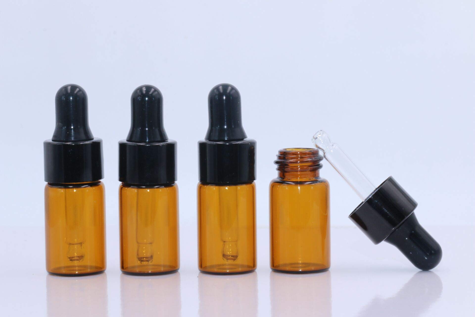 30Pcs Amber Glass Dropper Bottles Mini Empty Sample Vials Essential Oil Dropping Bottles Perfume Jars Cosmetic Container with Glass Eye Dropper and Black Caps (3ml)