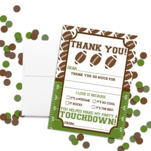 Football Touchdown Thank You Notes for Boys, Ten 4" x 5.5" Fill In The Blank Cards with 10 White Envelopes by AmandaCreation