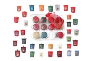 yankee candle 12 fall and winter votive samplers in box plus bonus organza sachet bag - autumn and holiday scent bundle