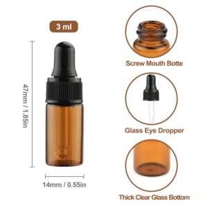 15Pcs Amber Glass Dropping Bottles 1ml 2ml 3ml 5ml Mini Essential Oil Dropper Bottles Empty Travel Sample Vials with Black Cap (3ml)