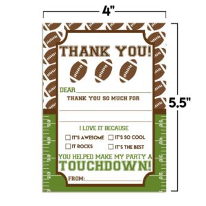 Football Touchdown Thank You Notes for Boys, Ten 4" x 5.5" Fill In The Blank Cards with 10 White Envelopes by AmandaCreation