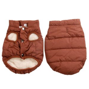 joydaog 2 layers fleece lined warm dog jacket for puppy winter cold weather,soft windproof small dog coat,brown m