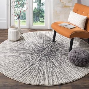 safavieh evoke collection area rug - 8' round, black & ivory, abstract burst design, non-shedding & easy care, ideal for high traffic areas in living room, bedroom (evk228k)