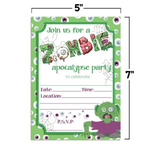 Zombie Apocalypse Halloween Birthday Party Invitations, 20 5x7 Fill In Cards with Twenty White Envelopes by AmandaCreation