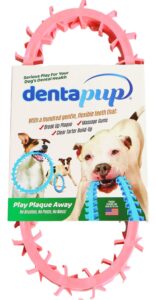 dentapupⓇ dental dog toy cleaning teething chew ring with teeth for medium to large breed dogs - tartar & plaque remover, gum massager & mouth cleaner for fresh breath, made in usa - pink