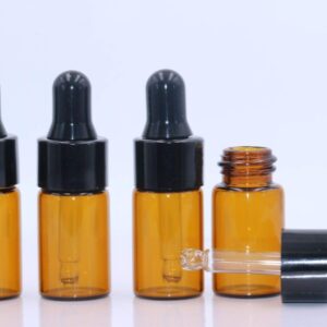 30Pcs Amber Glass Dropper Bottles Mini Empty Sample Vials Essential Oil Dropping Bottles Perfume Jars Cosmetic Container with Glass Eye Dropper and Black Caps (3ml)