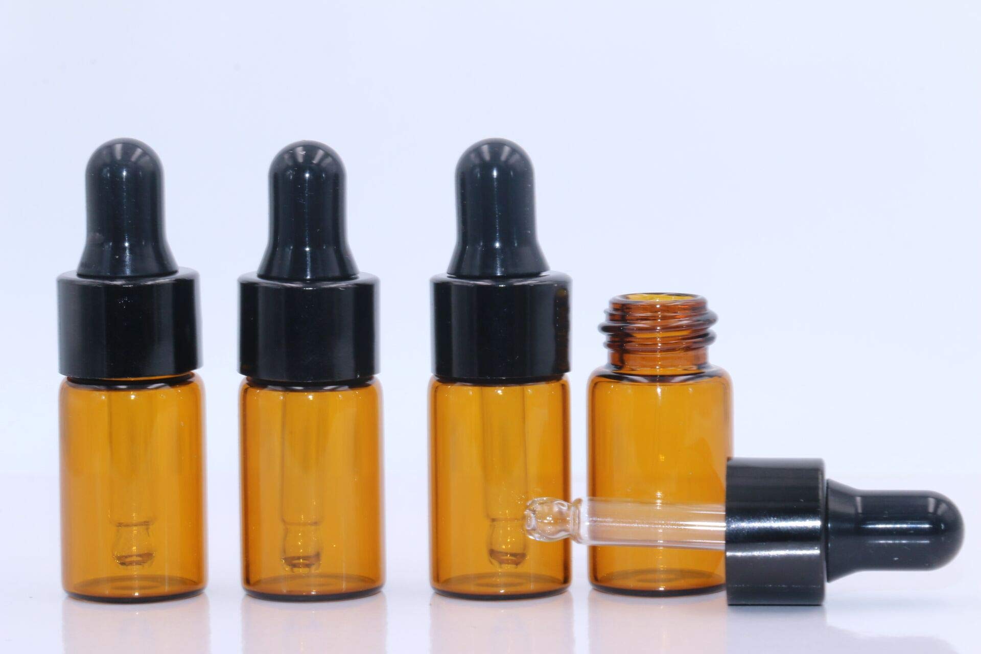 30Pcs Amber Glass Dropper Bottles Mini Empty Sample Vials Essential Oil Dropping Bottles Perfume Jars Cosmetic Container with Glass Eye Dropper and Black Caps (3ml)